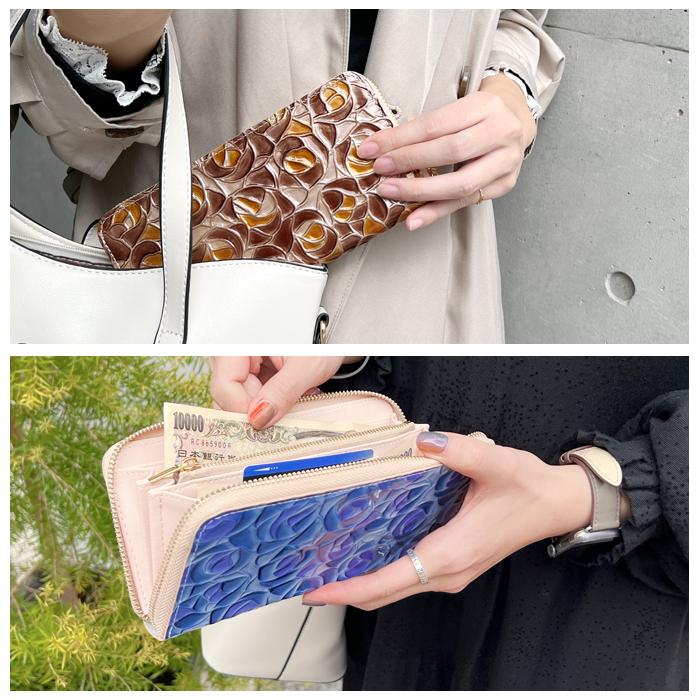 財布 長財布 レディース 本革 ステンドグラス ローズ ラウンド