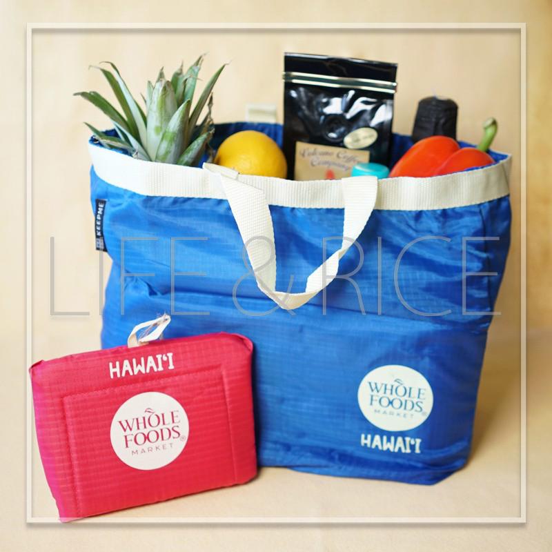WHOLE FOODS MARKET ホールフーズマーケット コンパクト エコバッグ ハワイ限定 ピンク ブルーコンパクトサイズ eco ecobag ハワイ直輸入 正規品 : LIFE ...