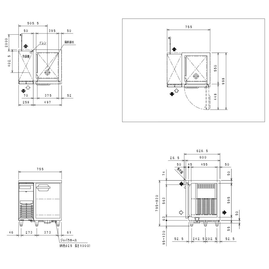 冷蔵コールドテーブル フクシマガリレイ LRC-080RM 冷蔵111L 横型冷蔵庫 インバーター制御 薄型 幅755×奥行600×高さ800(mm) 送料無料 新品 業務用 :fct001 ...