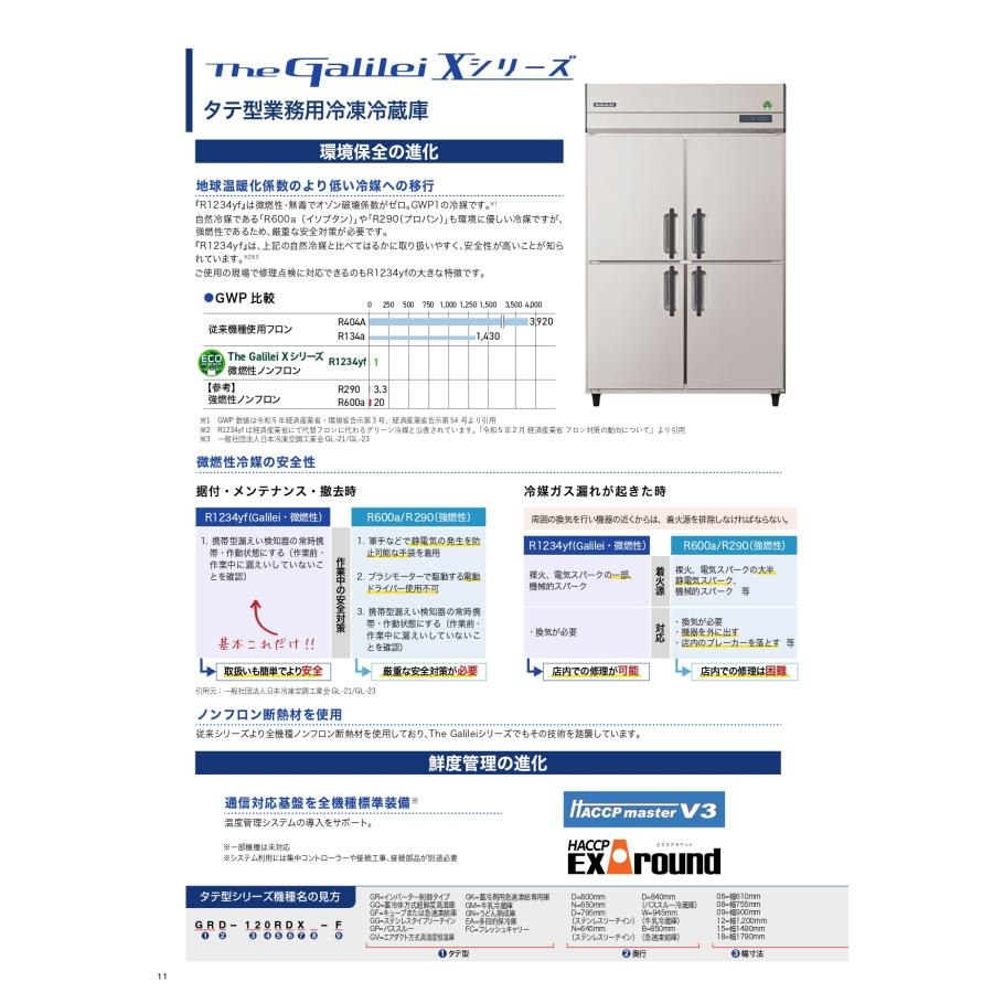 縦型冷凍冷蔵庫 フクシマガリレイ GRD-152PX 冷凍646L/冷蔵648L インバーター制御 単相100V 厚型 幅1490×奥行800×高さ1950(mm) 送料無料 新品 業務用 ...
