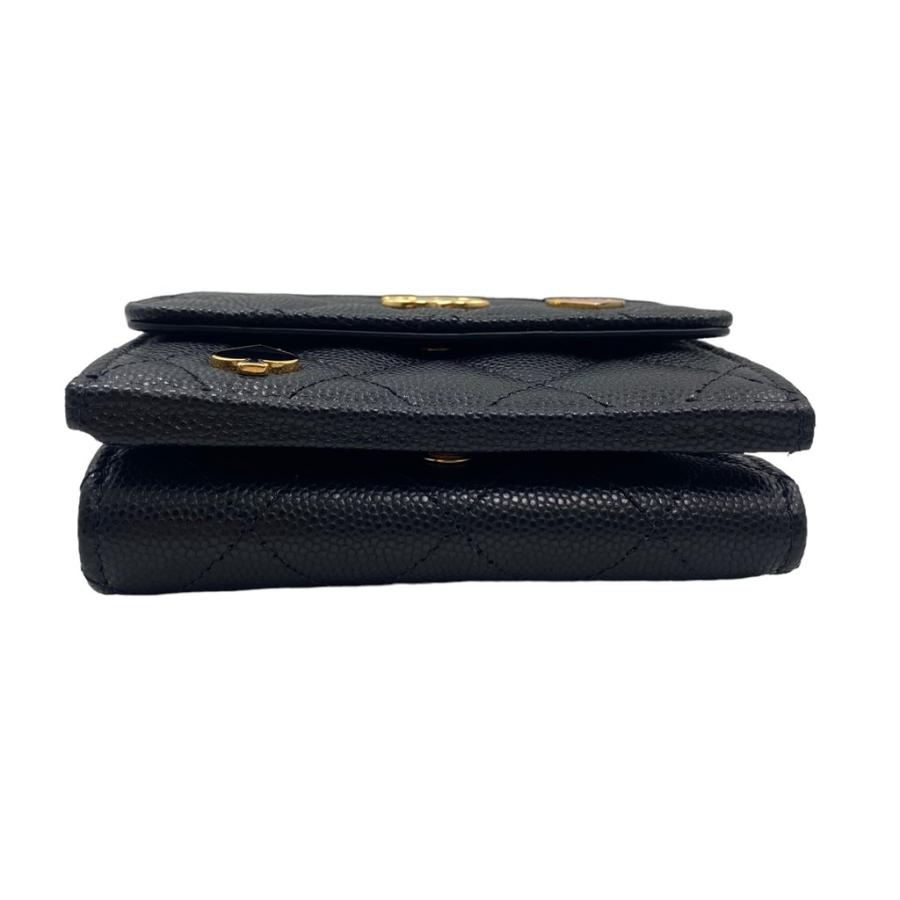 CHANEL シャネル 3つ折り財布 スモールフラップウォレット AP3080 マトラッセ キャビアスキン ココマーク トランプ ブラック ...