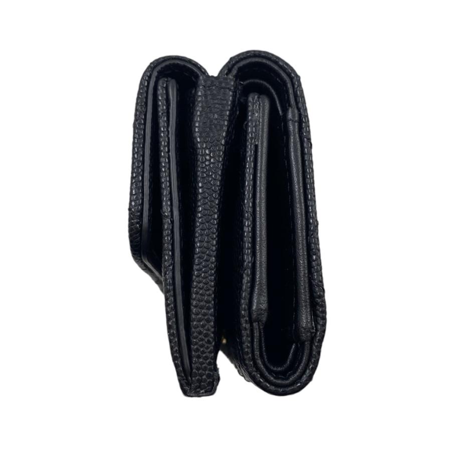 CHANEL シャネル 3つ折り財布 スモールフラップウォレット AP3080 マトラッセ キャビアスキン ココマーク トランプ ブラック ...