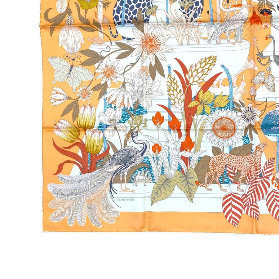 HERMES エルメス シルクスカーフ カレ90 プレシャス・パラダイス H004094S 10 アプリコット ヴァニーユ コライユ Precious Paradaise : ライフクリエイト ...
