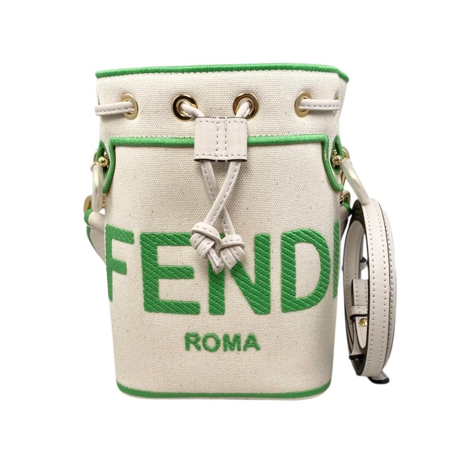 FENDI（フェンディ） ハンドバッグ ショルダーバッグ モン トレゾール ミニ 8BS010 ANXE F1LG8 キャンバス ロゴ刺繍 ...