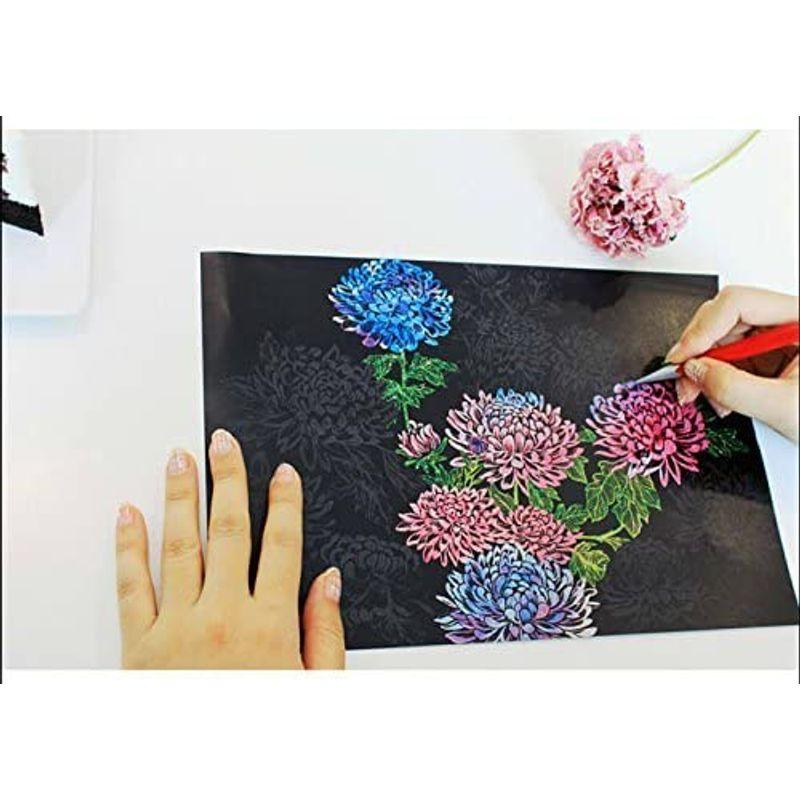 スクラッチアート 『 The Colorful Flower Scratch art coloring book 』 外国書籍 スクラッチ ...