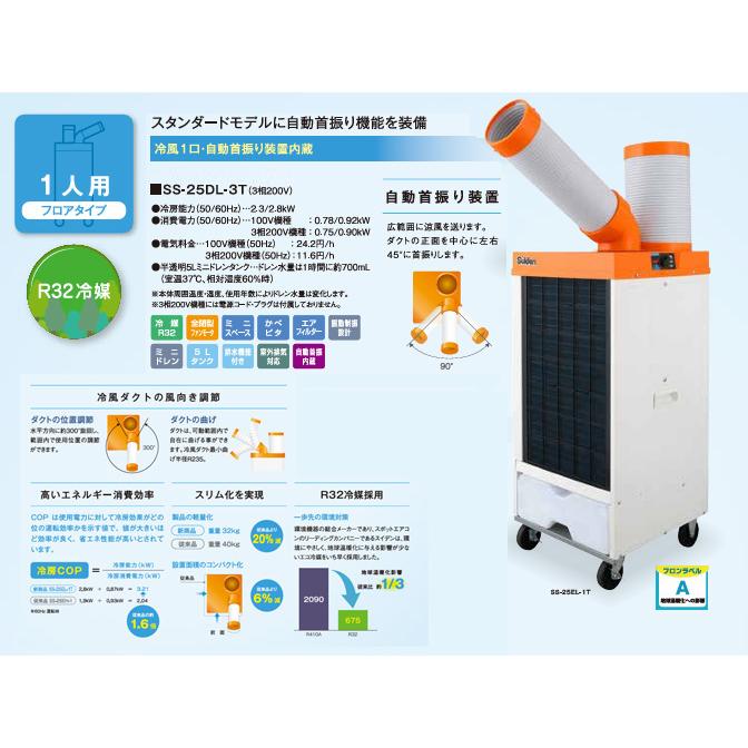 [法人限定] SS-25DL-3T スイデン Suiden スポットエアコン 洗練型クールスイファン 3相200V 冷風1口 自動首振りタイプ 暑さ対策 [ SS25DL3T ] : 照明専門 ...