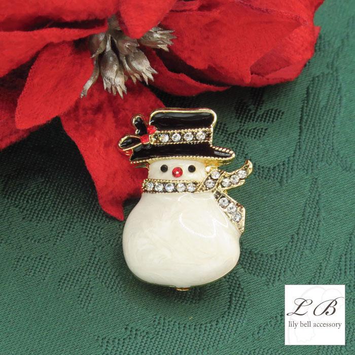 ブローチ (br278) 雪だるま クリスマス スノーマン ラインストーン きらきら シンプル マフラー 帽子 冬 アクセサリー ゆうパケット ...