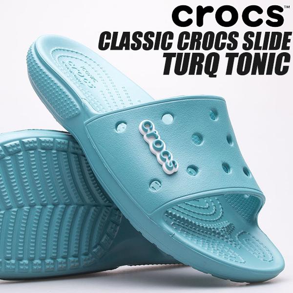 crocs CLASSIC CROCS SLIDE TURQ TONIC 206121-4st クロックス クラシック スライド ターコイズ ...