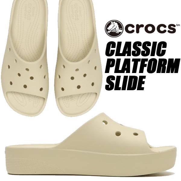 crocs CLASSIC PLATFORM SLIDE BEIGE 208180-2y2 クロックス クラシック プラットフォーム スライド ...