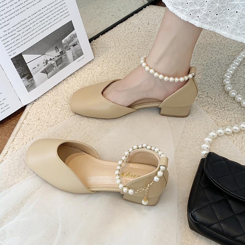 サンダル レディース サンダル アンクルストラップパンプス 太めヒール OL パーティー パール 発表会 オシャレ 夏 女子靴 ...