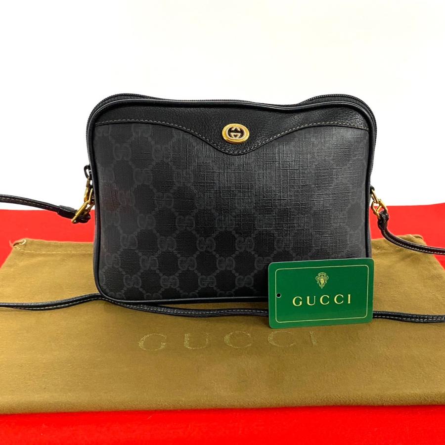 GUCCI 極 美品 グッチ オールドグッチ ヴィンテージ GG ロゴ レザー 本革 ショルダーバッグ ポシェット サコッシュ ブラック 816-3 : Trip Vintage - 通販 ...