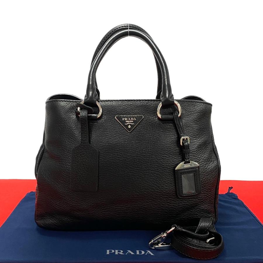 PRADA 極 美品 希少品 プラダ 三角ロゴ 金具 レザー 本革 2way ハンドバッグ ミニ トートバッグ ショルダーバッグ ブラック d91-1 : Trip Vintage - 通販 ...