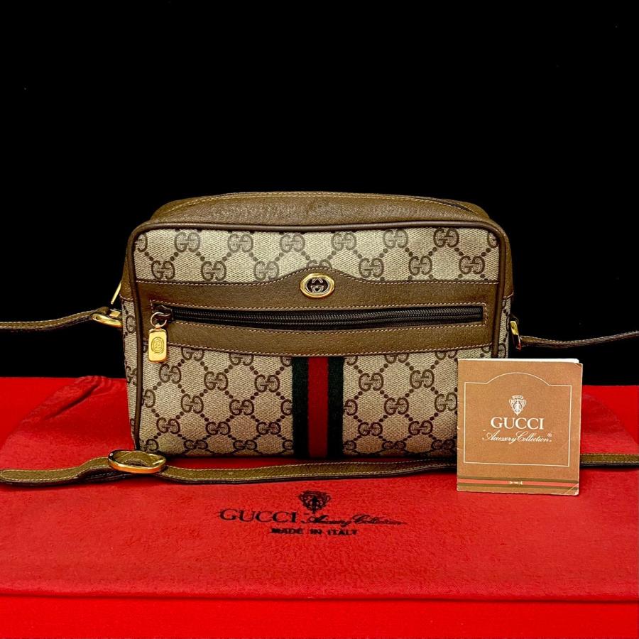 極 美品 GUCCI グッチ オールドグッチ ヴィンテージ シェリーライン GG ロゴ 金具 レザー ショルダーバッグ ポシェット ブラウン 826-4 : 240911kmd826-4 ...