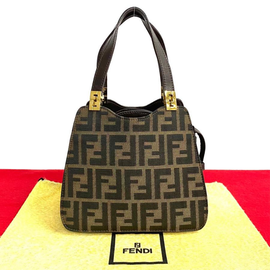 FENDI 極 美品 希少品 フェンディ ズッカ FF 柄 ロゴ 金具 レザー 本革 キャンバス ハンドバッグ ミニ トートバッグ ブラウン 44-10 : Trip Yahoo!店 - 通販 ...