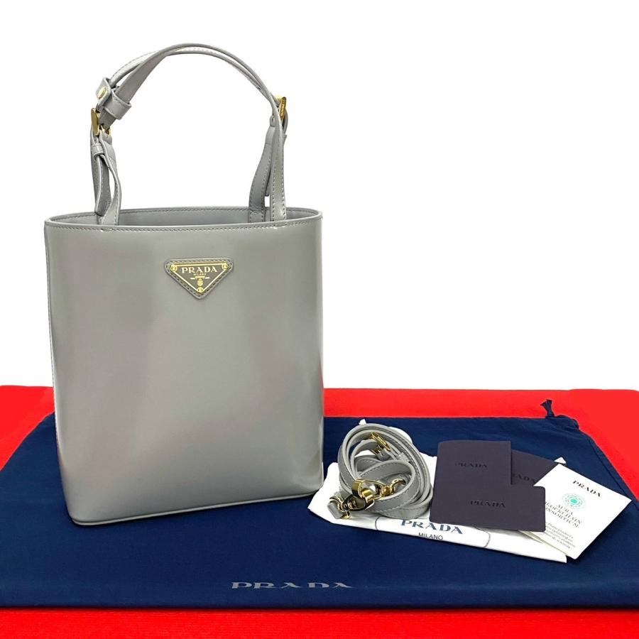 PRADA ほぼ未使用 プラダ 三角ロゴ ゴールド 金具 レザー 本革 2way ハンドバッグ ミニ トートバッグ ショルダーバッグ グレー 913-3 : Trip Yahoo!店 - 通販 ...