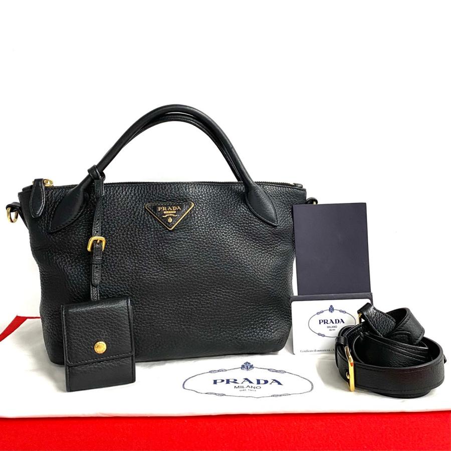 PRADA（プラダ） 極 美品 袋付き 三角ロゴ レザー 本革 2way ミニ ハンドバッグ ショルダーバッグ ポシェット サコッシュ ブラック 黒 446-1 : Trip Vintage ...