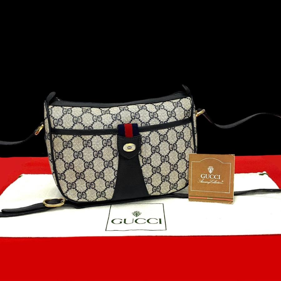GUCCI 極 美品 グッチ オールドグッチ ヴィンテージ シェリーライン GG ロゴ 金具 レザー ショルダーバッグ ポシェット ネイビー 804-5 : Trip Yahoo!店 - 通販 ...