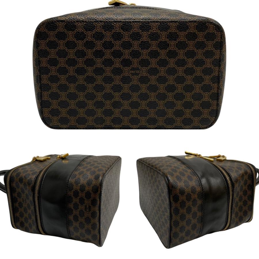 CELINE 極 美品 セリーヌ ヴィンテージ マカダム ブラゾン 柄 レザー 本革 ハンドバッグ バニティバッグ ブラウン ブラック ...