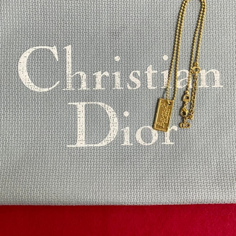 ほぼ未使用 レア Christian Dior ディオール ロゴ プレート モチーフ ボールチェーン ネックレス ペンダント ゴールド ...