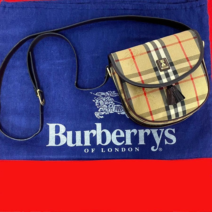 BURBERRY（バーバリー） 極 美品 ノバチェック シャドーホース キャンバス レザー 本革 ミニ ショルダーバッグ ポシェット ベージュ ...