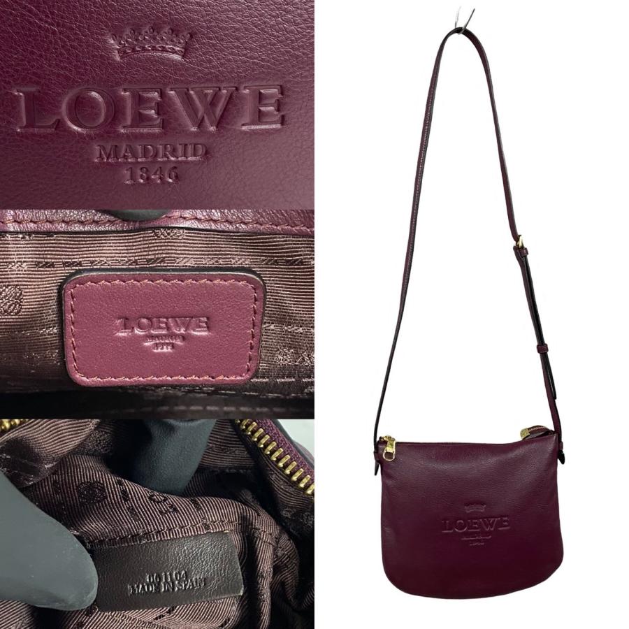 LOEWE 極 美品 希少品 袋付き ロエベ ヘリテージ ロゴ 刻印 レザー 本革 ショルダーバッグ ポシェット サコッシュ パープル ...