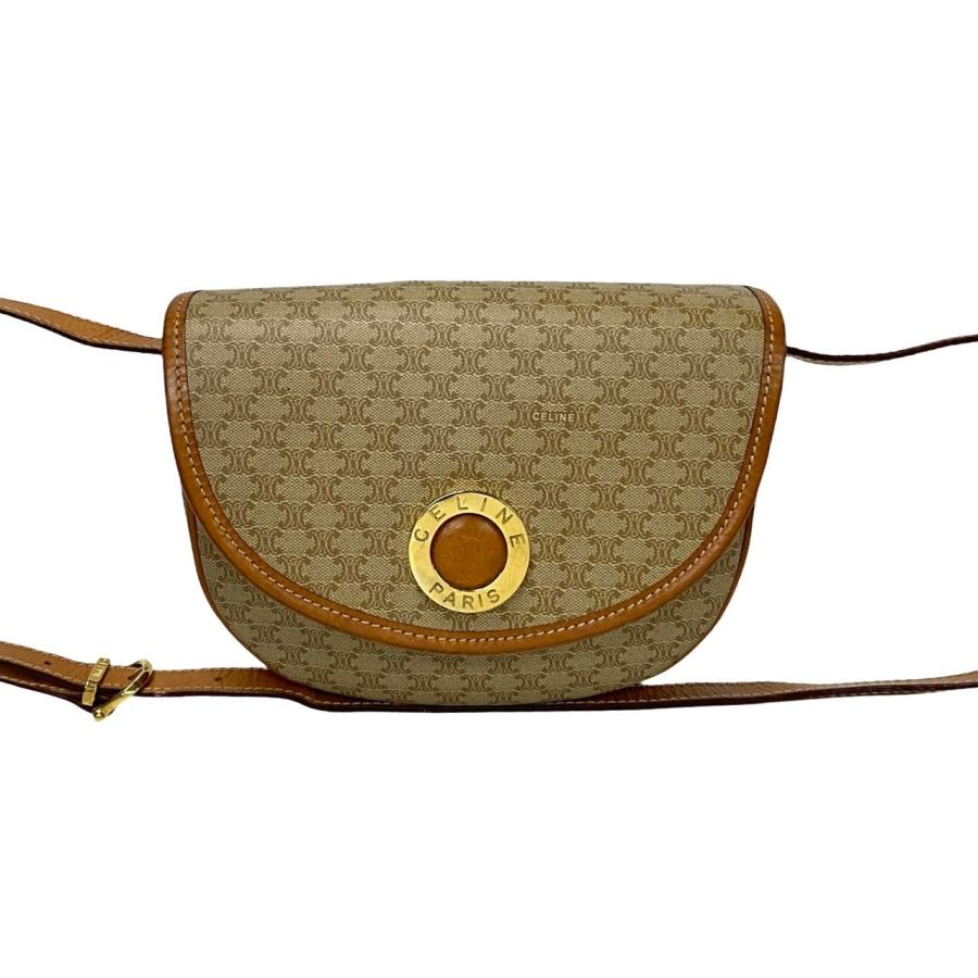 CELINE（セリーヌ） 極 美品 マカダム ブラゾン 柄 サークル ロゴ 金具 レザー 本革 ショルダーバッグ ポシェット ベージュ ...
