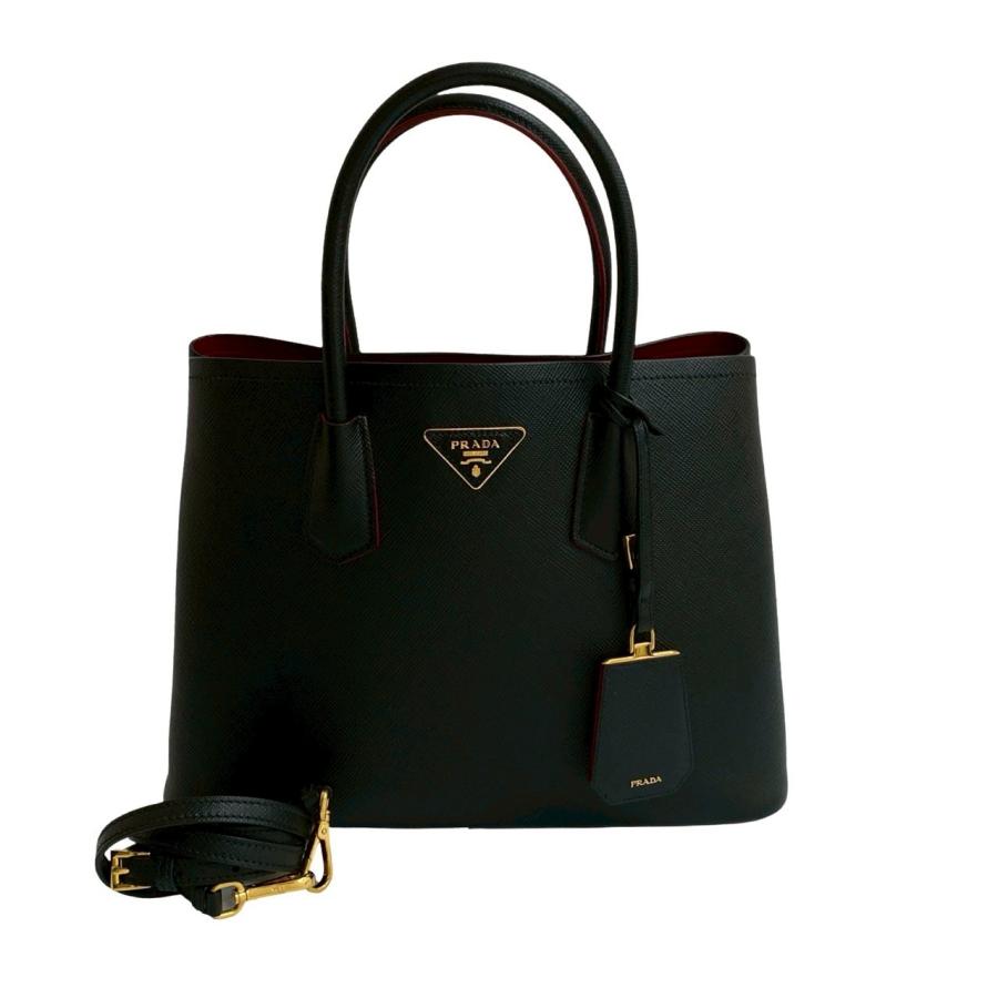 PRADA（プラダ） 極 美品 三角ロゴ 金具 サフィアーノ レザー 本革 2way ハンドバッグ トートバッグ ショルダーバッグ ブラック ...