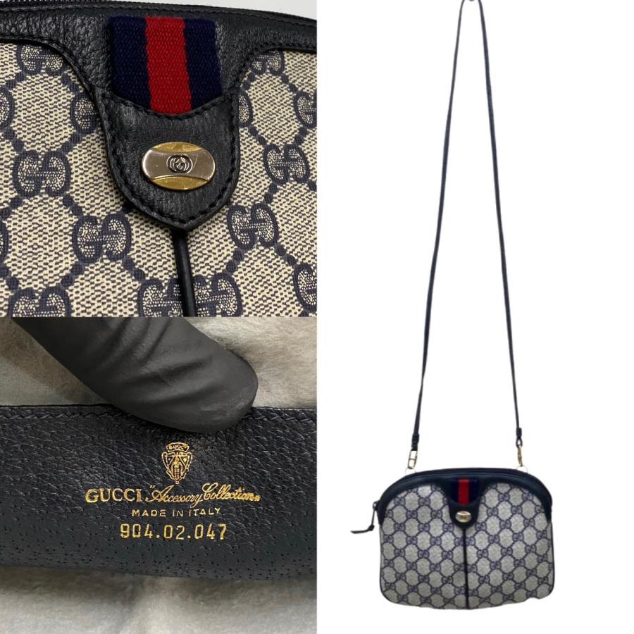 GUCCI 極 美品 オールドグッチ グッチ ヴィンテージ シェリーライン GGモノグラム レザー 本革 ミニ ショルダーバッグ ポシェット ...