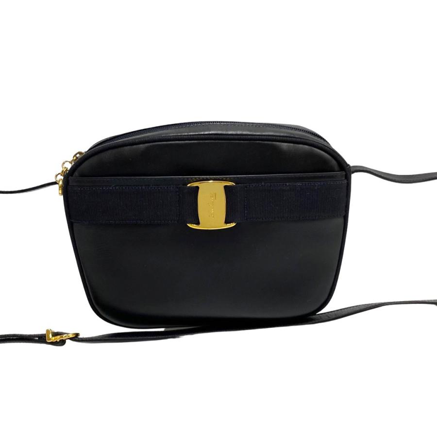 極 美品 Salvatore Ferragamo フェラガモ ヴァラリボン 金具 レザー 本革 ミニ ショルダーバッグ ポシェット サコッシュ ...