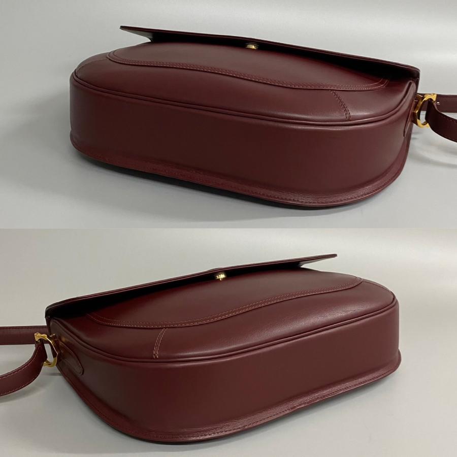 美品 CARTIER カルティエ ヴィンテージ マストライン ロゴ レザー 本革 ワン ショルダーバッグ トートバッグ ワインレッド ボルドー ...