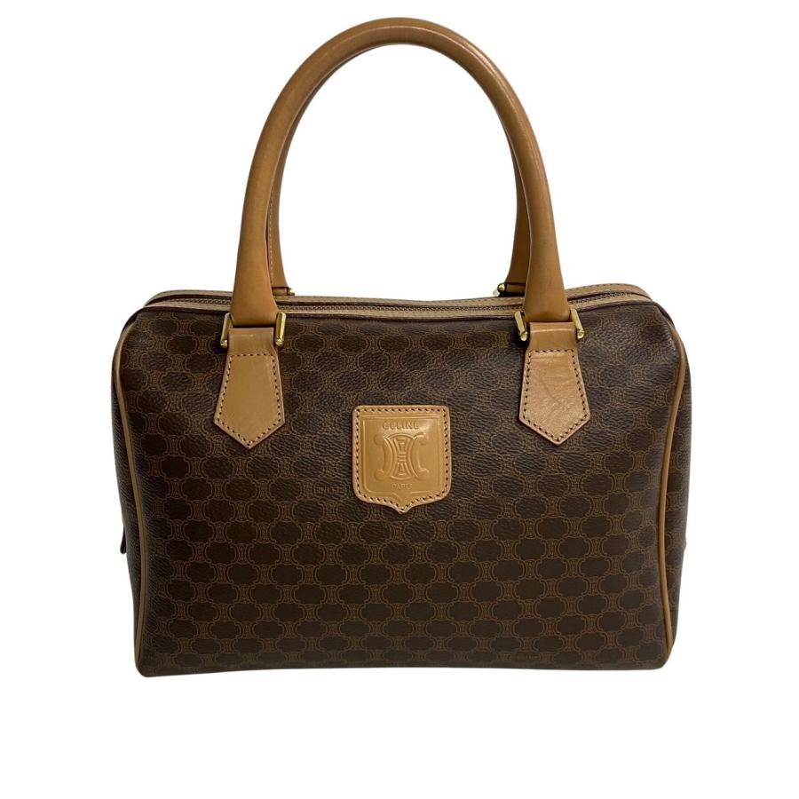 CELINE 極 美品 セリーヌ ヴィンテージ マカダム ブラゾン トリオンフ 柄 ロゴ レザー ハンドバッグ ミニ ボストンバッグ ブラウン ...
