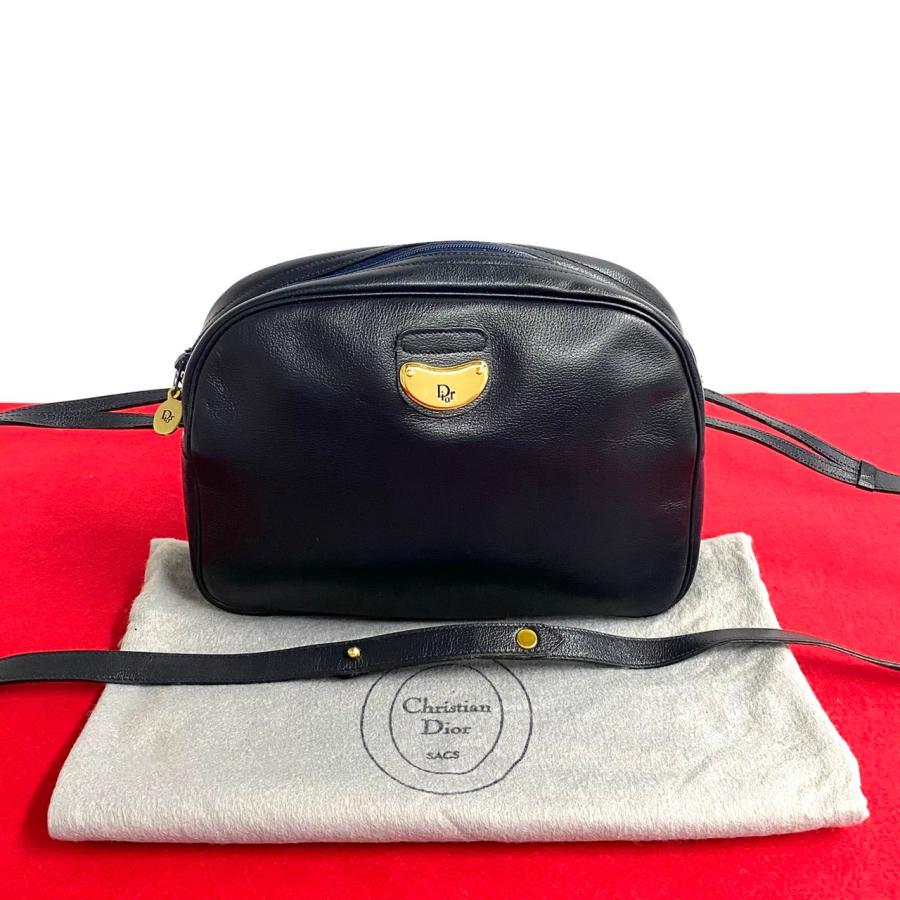 ほぼ未使用 袋付 Christian Dior ディオール ヴィンテージ ロゴ レザー 本革 2way ハンドバッグ ミニ ショルダーバッグ ...