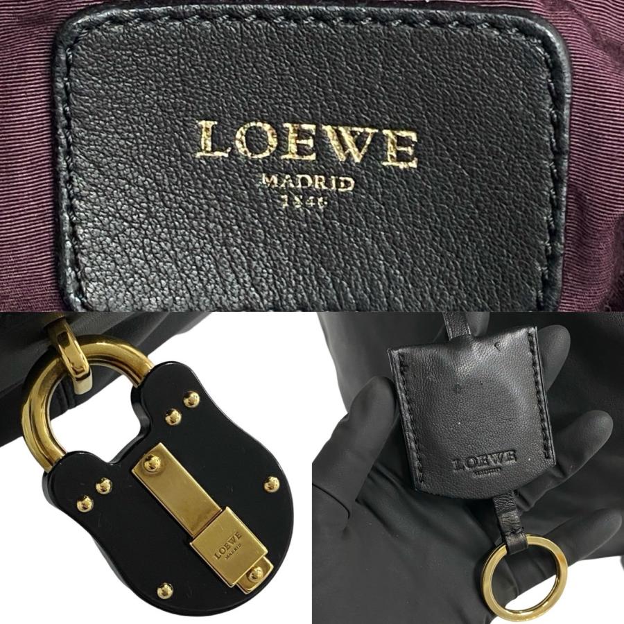 LOEWE（ロエベ） 極 美品 希少 袋 クロシェット チャーム付き カリエ レザー 本革 ハンドバッグ ミニ トートバッグ ブラック 黒 ...