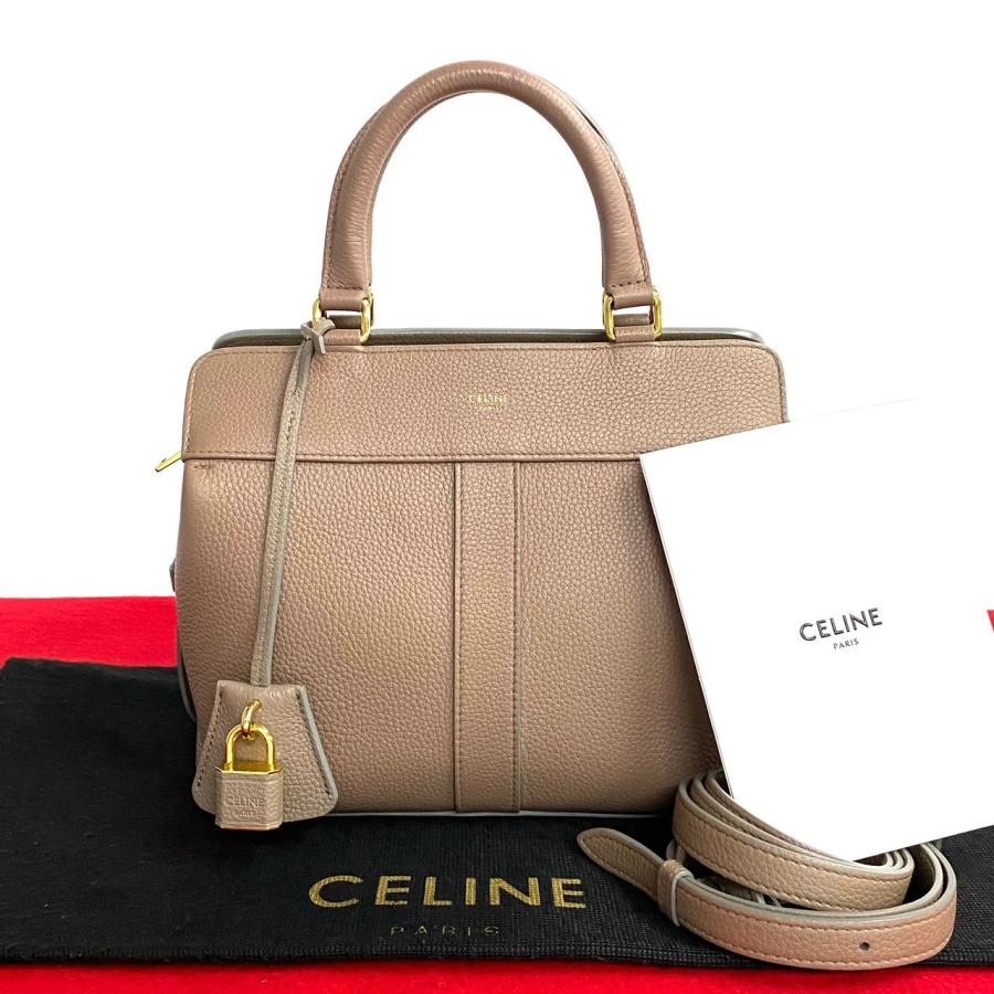 CELINE（セリーヌ） 未使用保管品 カバ ドゥ フランス カーフ レザー 2way ミニ ショルダーバッグ ハンドバッグ グレージュ ...