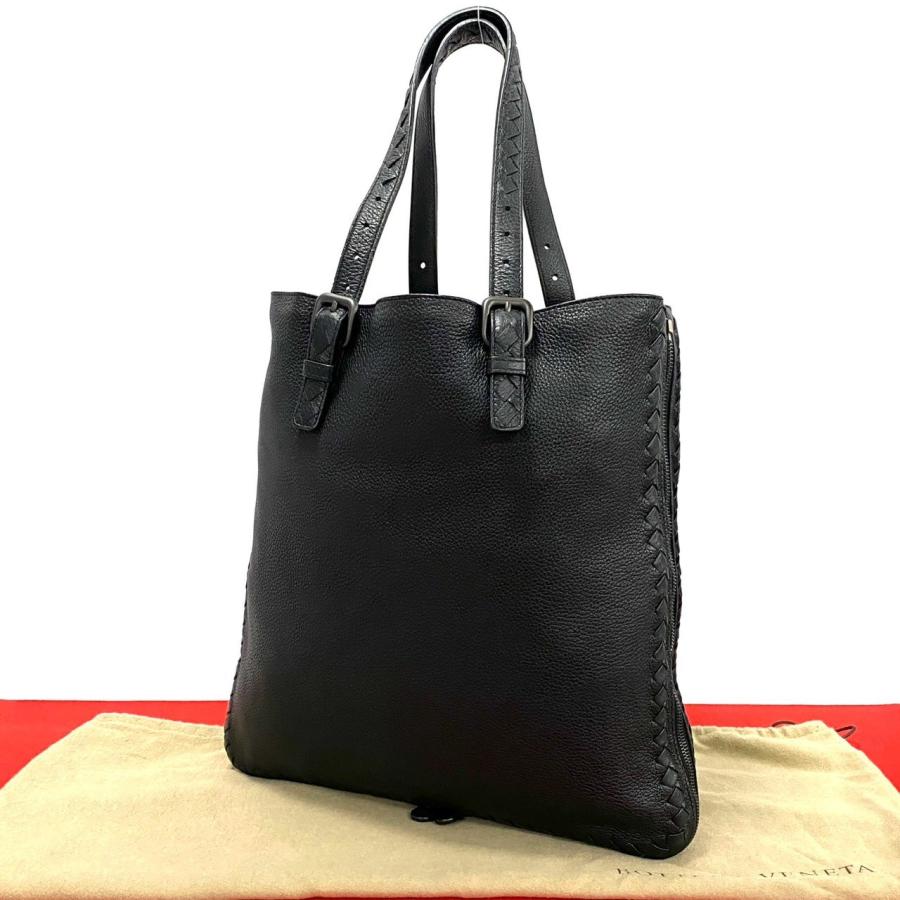 極 美品 希少品 袋付き BOTTEGA VENETA ボッテガヴェネタ イントレチャート レザー 本革 トートバッグ ハンドバッグ ブラック ...