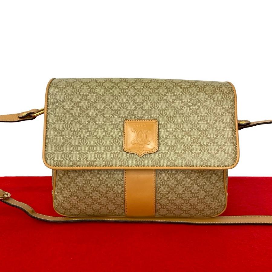 CELINE（セリーヌ） 極 美品 ヴィンテージ マカダム ブラゾン トリオンフ 柄 レザー ショルダーバッグ ポシェット サコッシュ ...