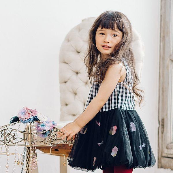 panpantutu SALE パンパンチュチュ お花とリボンのバルーンワンピ ラベンダーギンガム ブラックギンガム 80cm 90cm ...