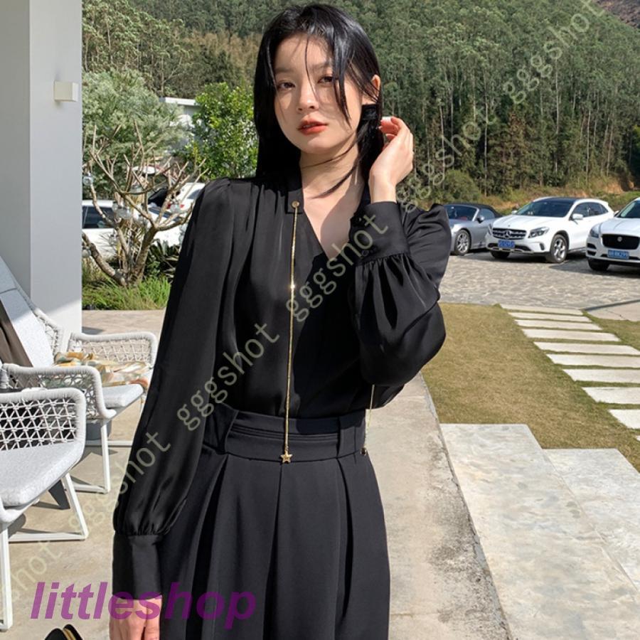 vネックブラウス 春 オフィス トップス レディース シャツ ブラウス シフォン 長袖 プルオーバー フォーマル カットソー 無地 ビジネススーツ インナー : qunzi1-8583 ...