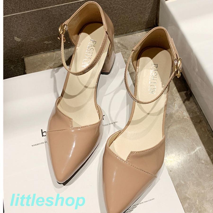 セパレート パンプス ポインテッドトゥ ストラップ 低反発 履き心地 歩きやすい 靴 7cm チャンキーヒール レディース Vカット お出かけ 通年 大人 : syuuzu18-1225 ...