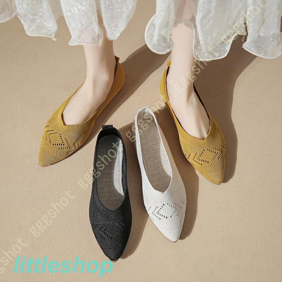 レディース パンプス 走れるパンプス ニット 軽い 甲浅 ポインテッドトゥ フラットパンプス ぺたんこ 普段着 披露宴 立仕事 営業 会社 柔らかい コンフォート : syuuzu18 ...