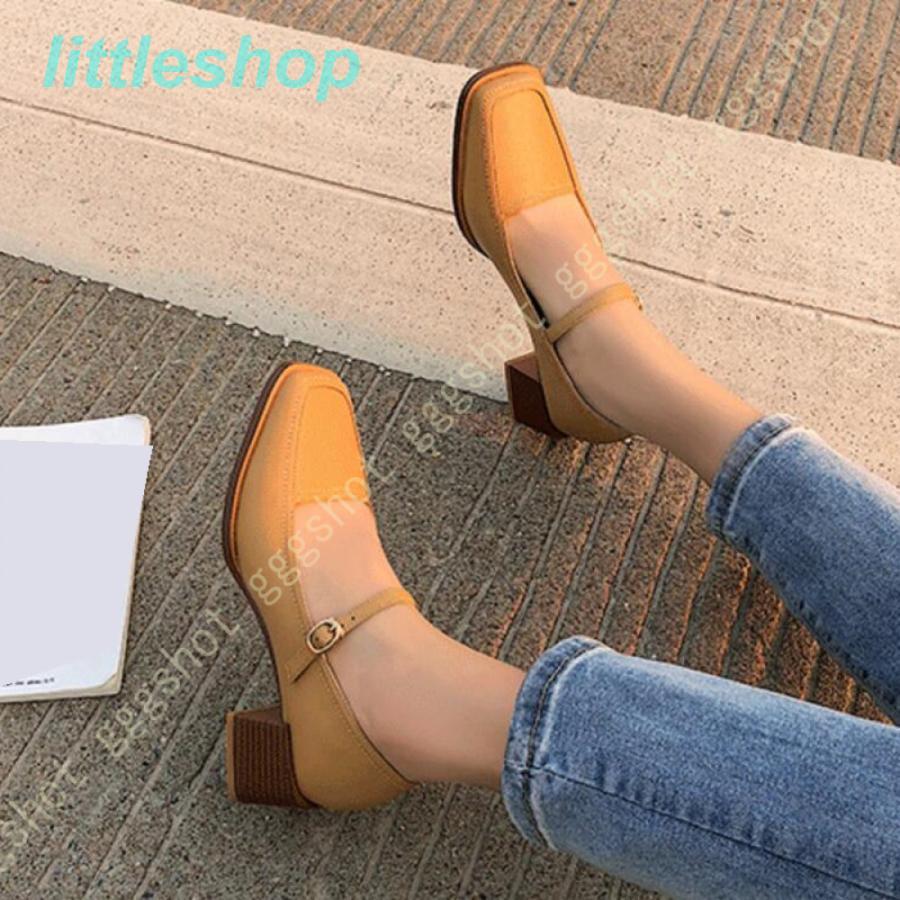 パンプス 靴 レディース アンクルストラップ ミドルヒール ヒール 結婚式 大きいサイズ 痛くない ストラップ 復古風 足が細く見える 痛くならない : syuuzu18-2616 : リトル ...