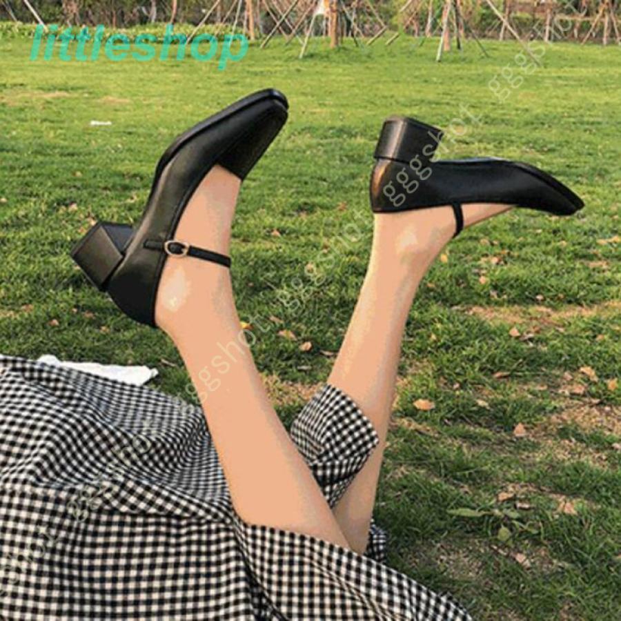 パンプス 靴 レディース アンクルストラップ ミドルヒール ヒール 結婚式 大きいサイズ 痛くない ストラップ 復古風 足が細く見える 痛くならない :syuuzu18-2616:リトル ...