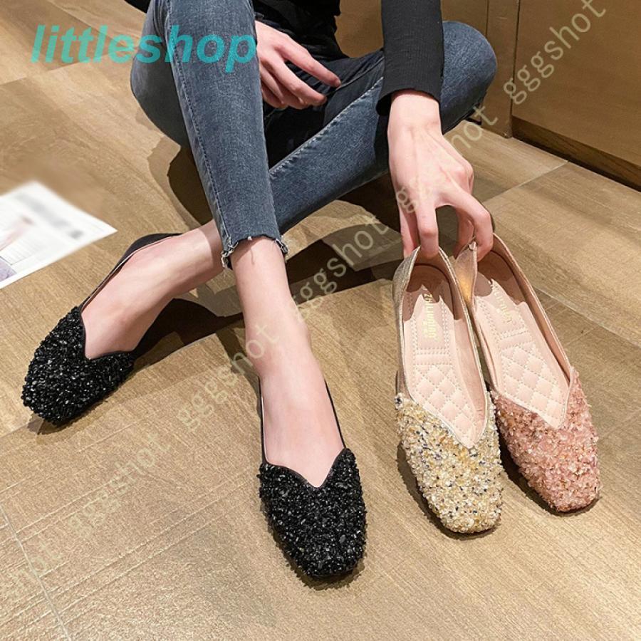 フラットシューズ レディース ビジュー ラメ キラキラ パンプス ぺたんこ 大きいサイズ ローヒール 痛くない 美脚 走れる スリッポン 防滑 スクエアトゥ 通学 : syuuzu18-592 ...