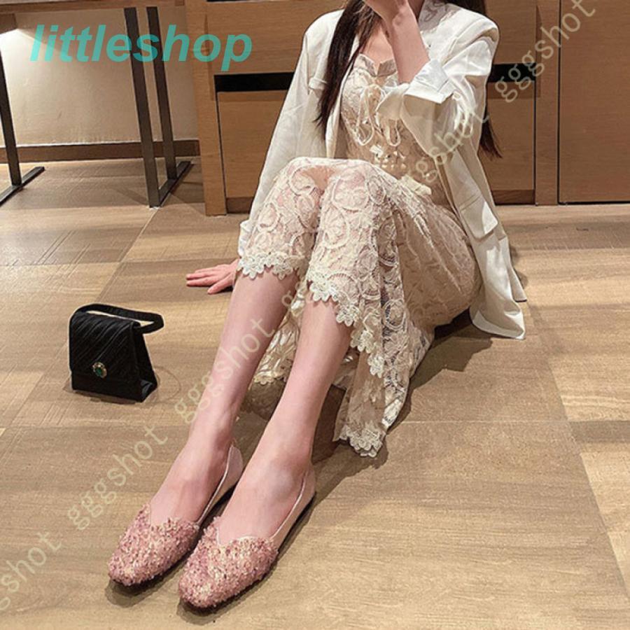 フラットシューズ レディース ビジュー ラメ キラキラ パンプス ぺたんこ 大きいサイズ ローヒール 痛くない 美脚 走れる スリッポン 防滑 スクエアトゥ 通学 : syuuzu18-592 ...