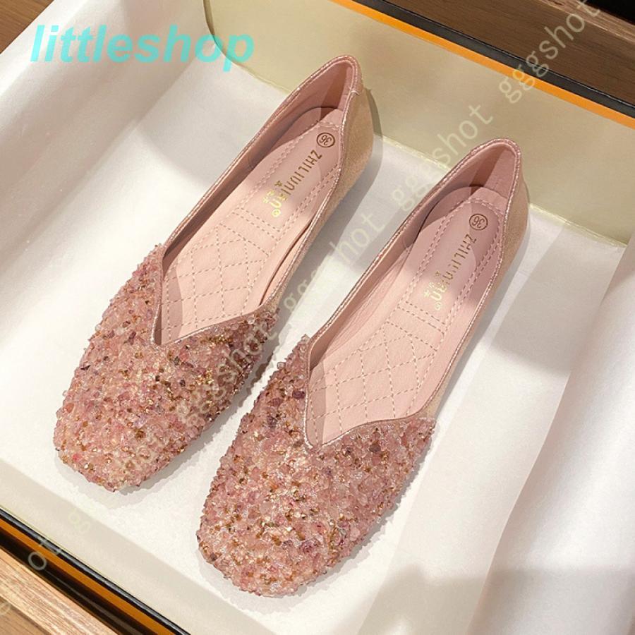 フラットシューズ レディース ビジュー ラメ キラキラ パンプス ぺたんこ 大きいサイズ ローヒール 痛くない 美脚 走れる スリッポン 防滑 スクエアトゥ 通学 : syuuzu18-592 ...