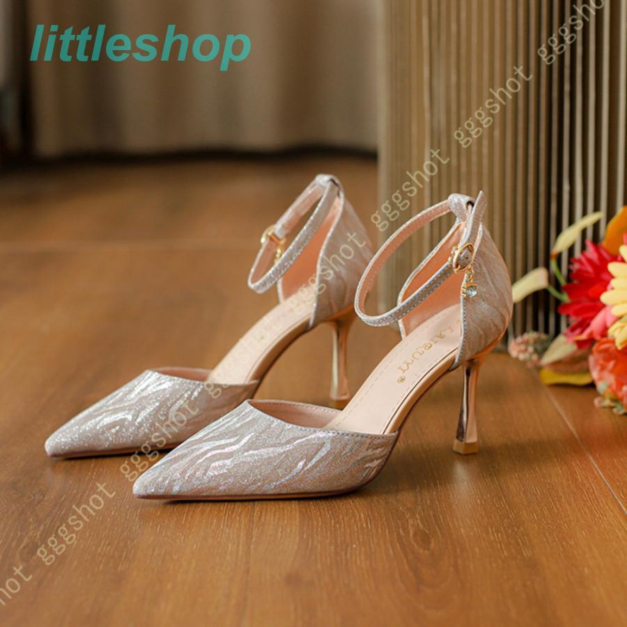パンプス 結婚式 ローヒール ピンヒール ハイヒール ストラップ ポインテッドトゥ グリッター キラキラ ラメ レディース シルバー シャンペン 二次会 キャバ : syuuzu18-6173 ...