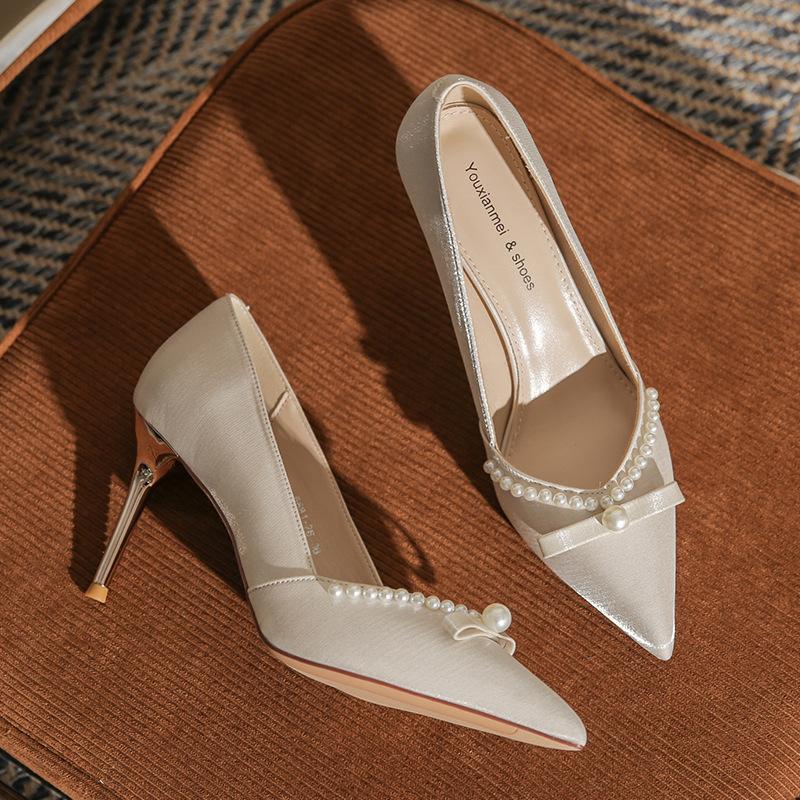 パンプス デート 結婚式 入学式 発表会 パーティー フォーマル 靴 痛くない レディース ピンヒール ポインテッドトゥ おしゃれ リボン付き パール飾り : リトルショップ - 通販 ...