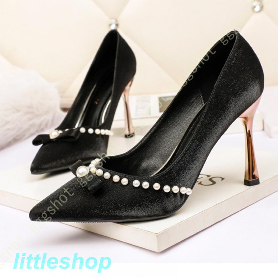 パンプス デート 結婚式 入学式 発表会 パーティー フォーマル 靴 痛くない レディース ピンヒール ポインテッドトゥ おしゃれ リボン付き パール飾り : リトルショップ - 通販 ...