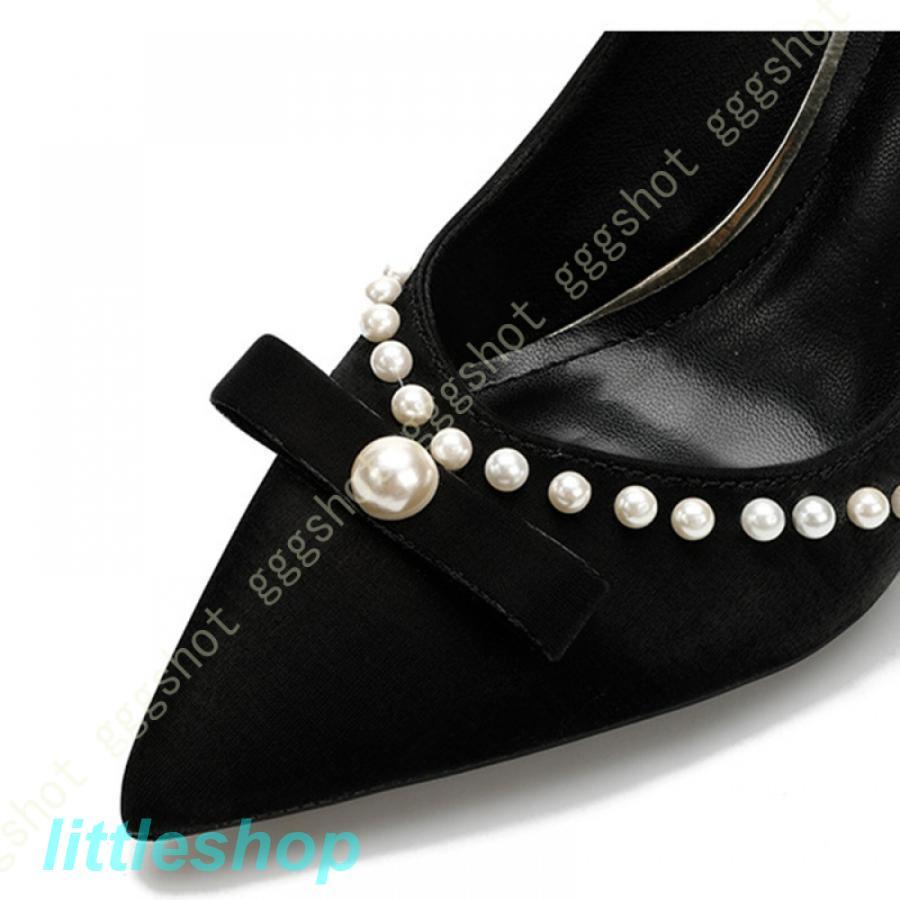 パンプス デート 結婚式 入学式 発表会 パーティー フォーマル 靴 痛くない レディース ピンヒール ポインテッドトゥ おしゃれ リボン付き パール飾り : リトルショップ - 通販 ...
