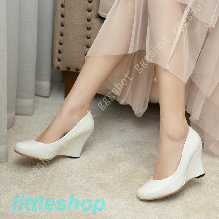 8.5cm ウエッジヒール ラウンドトゥ パンプス レディース ソール 合皮 コンフォートパンプス ウェッジソール 痛くない 歩きやすい 走れる ウェッジ 靴 : syuuzu18-7351 ...